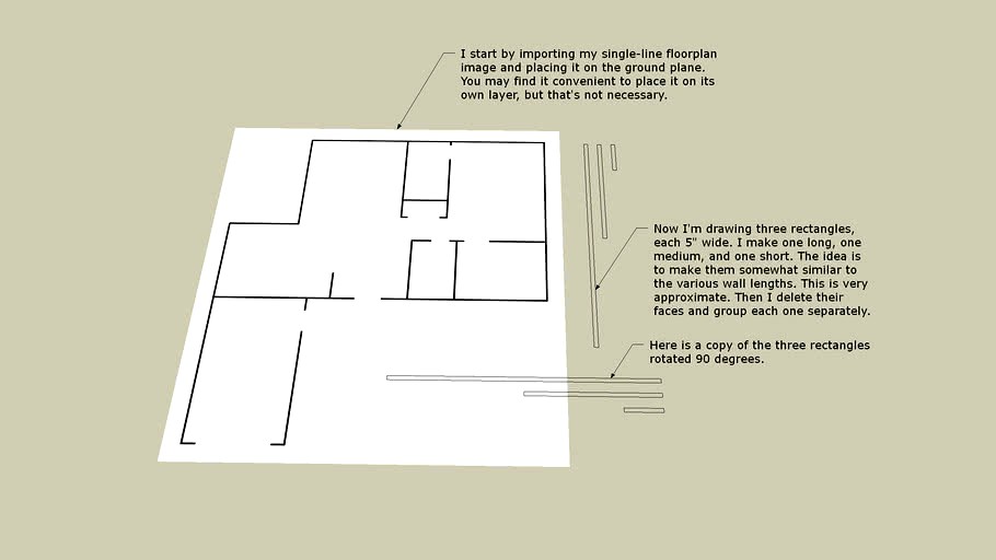 Single-line floorplan 3d model