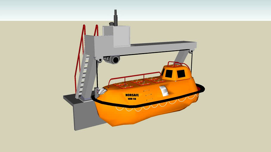 Norsafe 1090C Totally Enclosed Lifeboat with Vestdavit type a Davit 3d ...