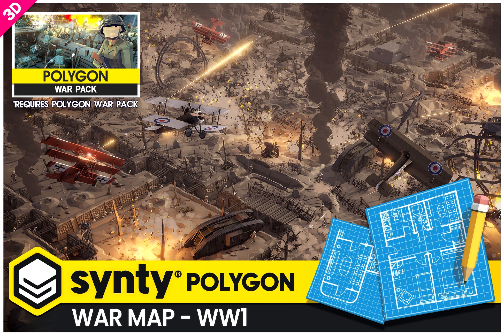 POLYGON War Map - WWI - Low Poly 3D Art by Synty model