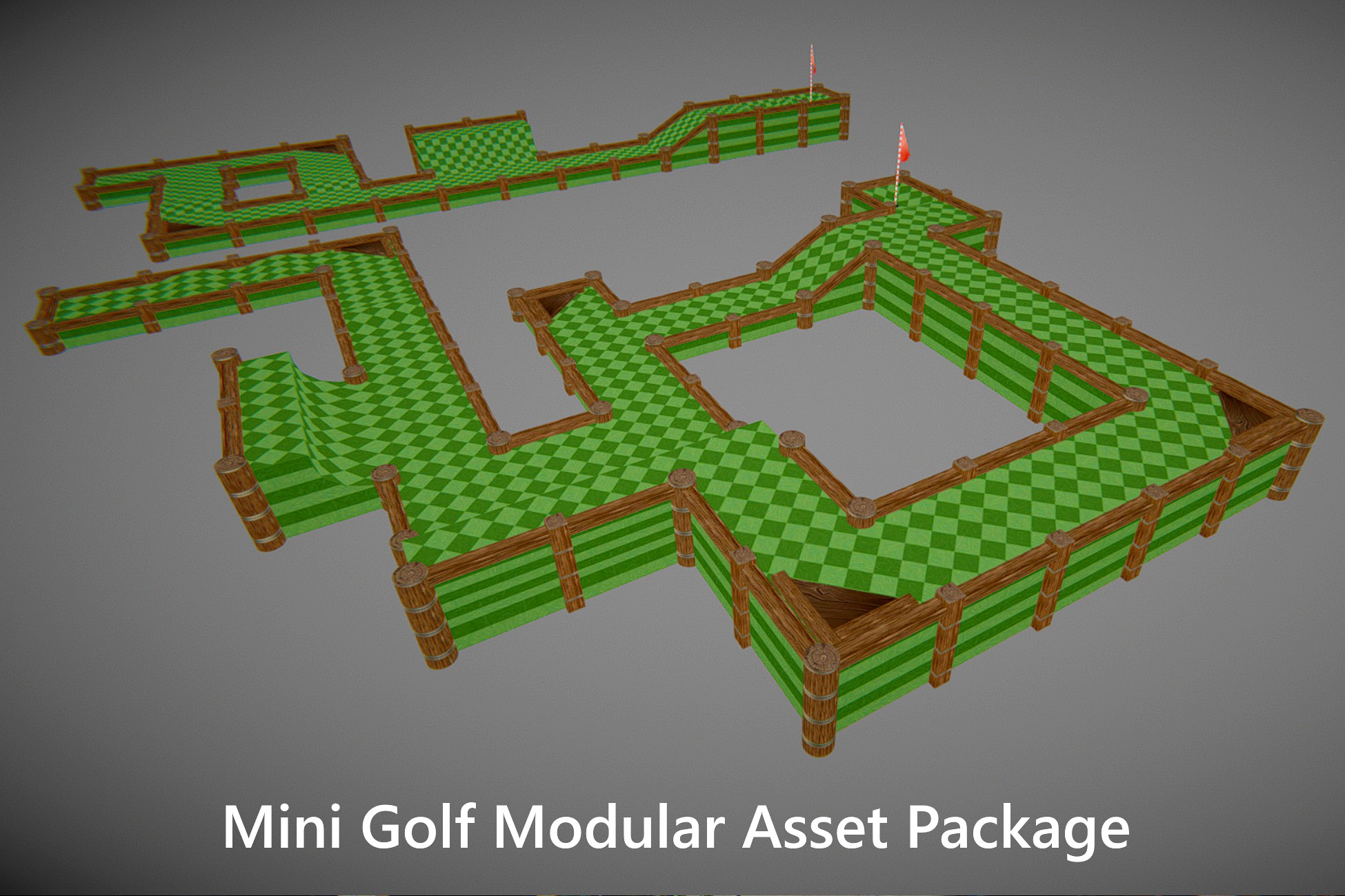 Stylized General Modular Mini Golf Asset Package 3d model