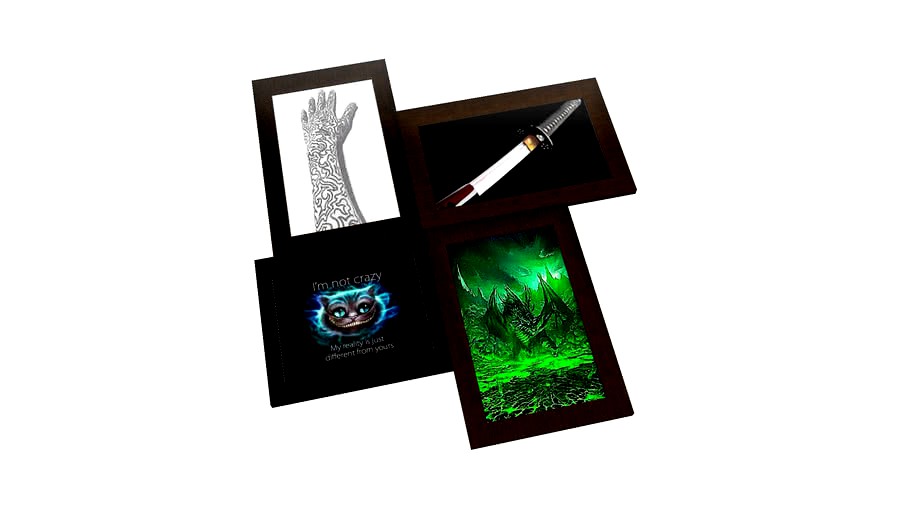 4 picture frames with sample pictures 3d model
