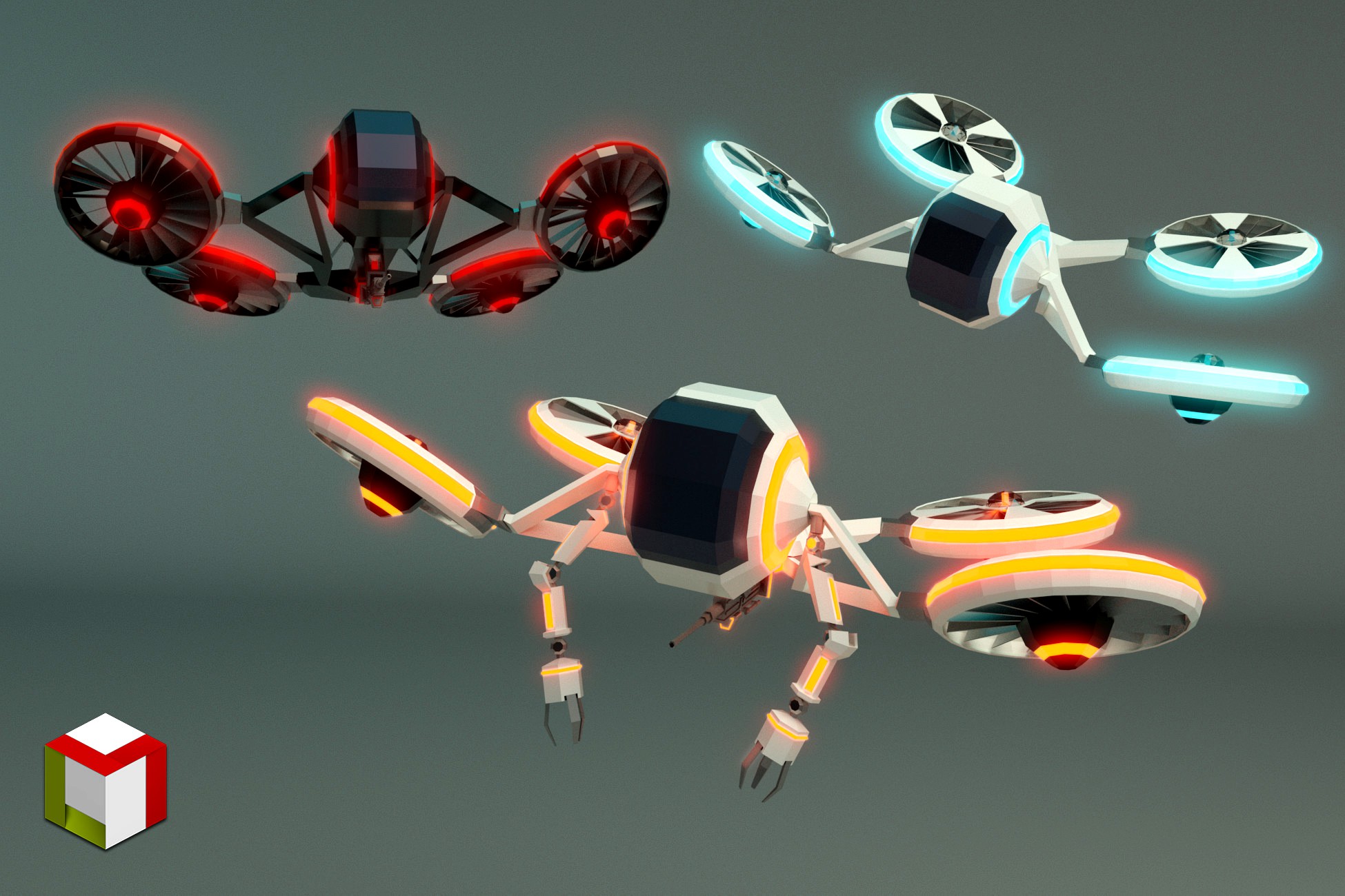 Low Poly Sci-Fi Drone 02 3d model