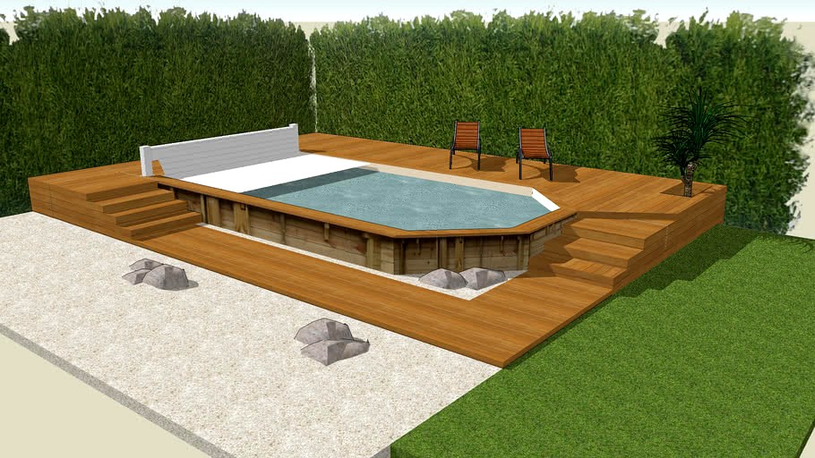 piscine bois et terrasse wooden swimming pool 3d model