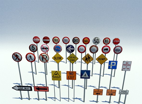 Low Poly Road Sign Pack 3d model