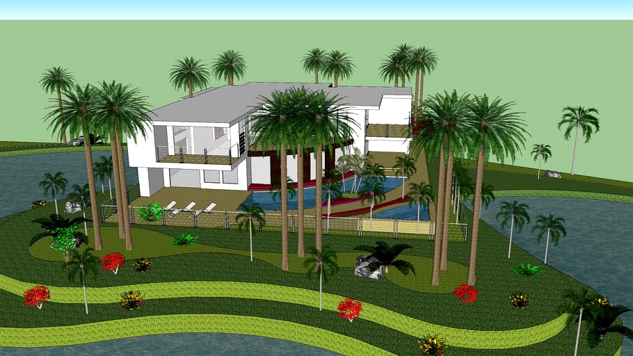 the power modern lake and mansion 3d model