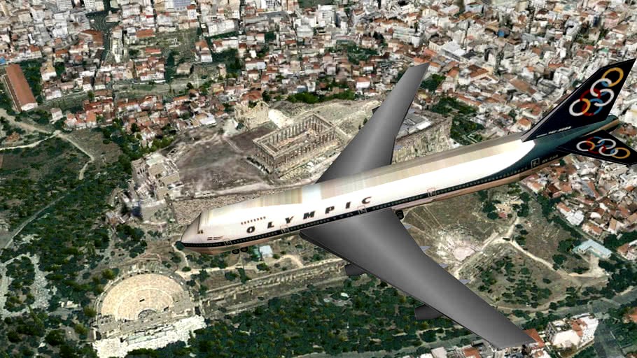 B747 flying over Athens 3d model
