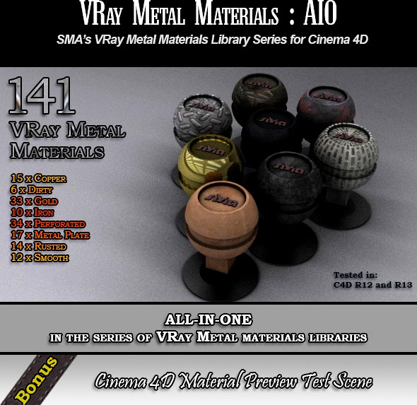 141 VRay Metal [AIO] Materials Pack for Cinema 4D 3d model