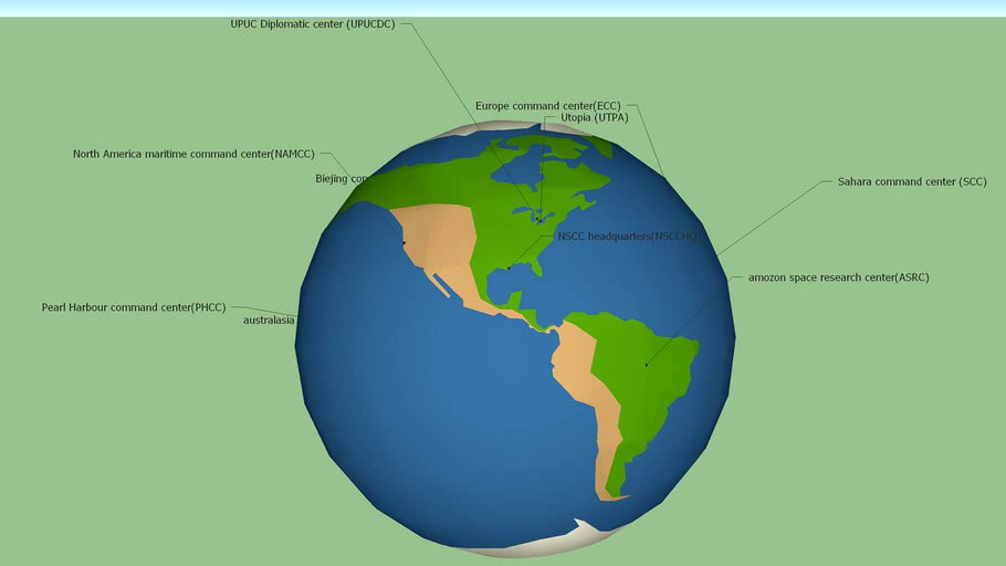 Earth with map showing bases 3d model