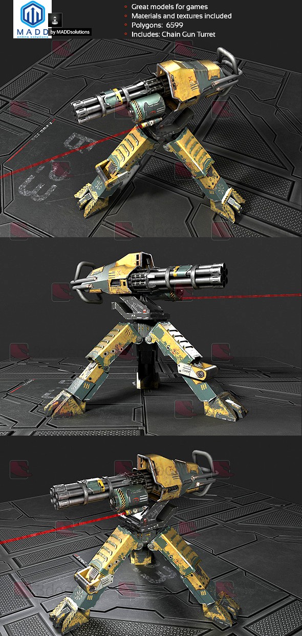 Chain Gun Turret, Machinegun Turret 3d model