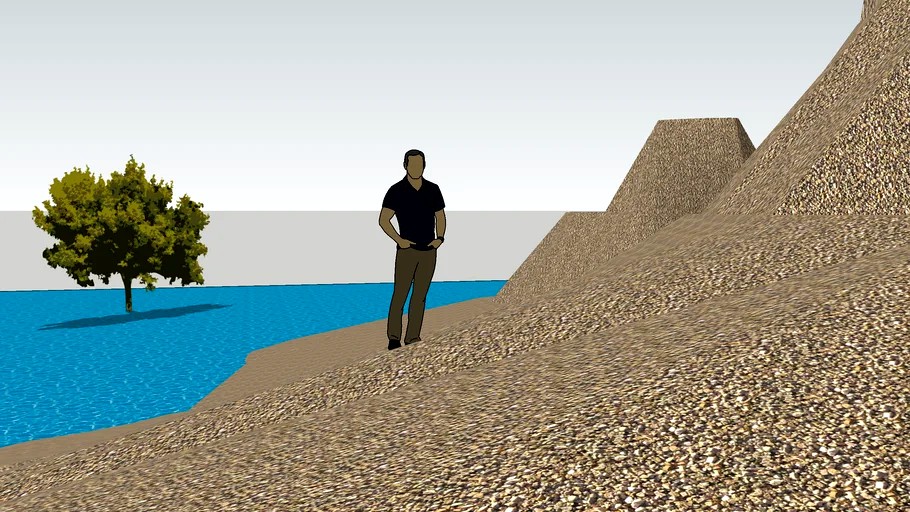 Terrain, 2D trees & water 3d model