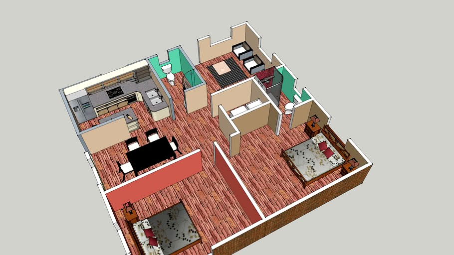 floor plan 900 sqft 3d model