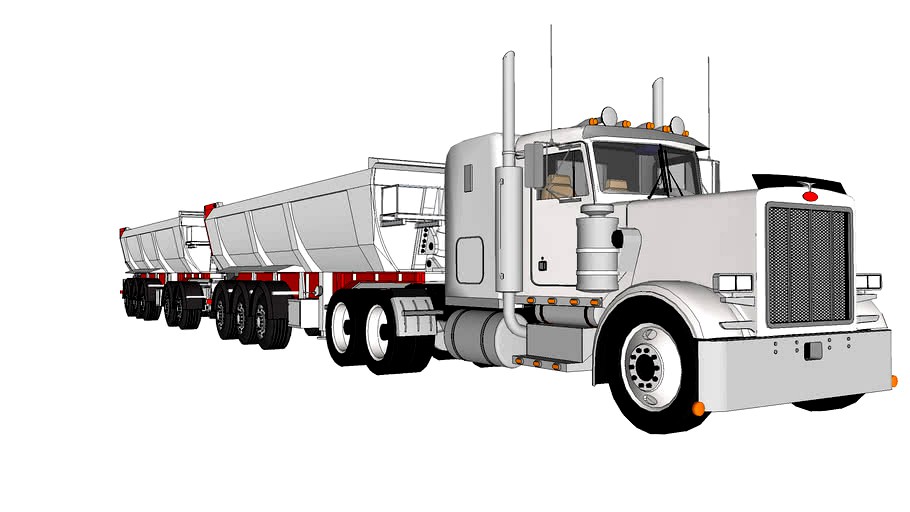 Peterbilt 359 Flattop with B Train Dump 3d model