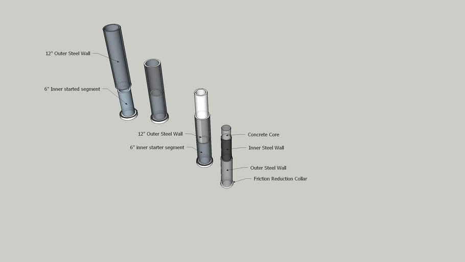 Multi Wall Steel piling exploded view 3d model