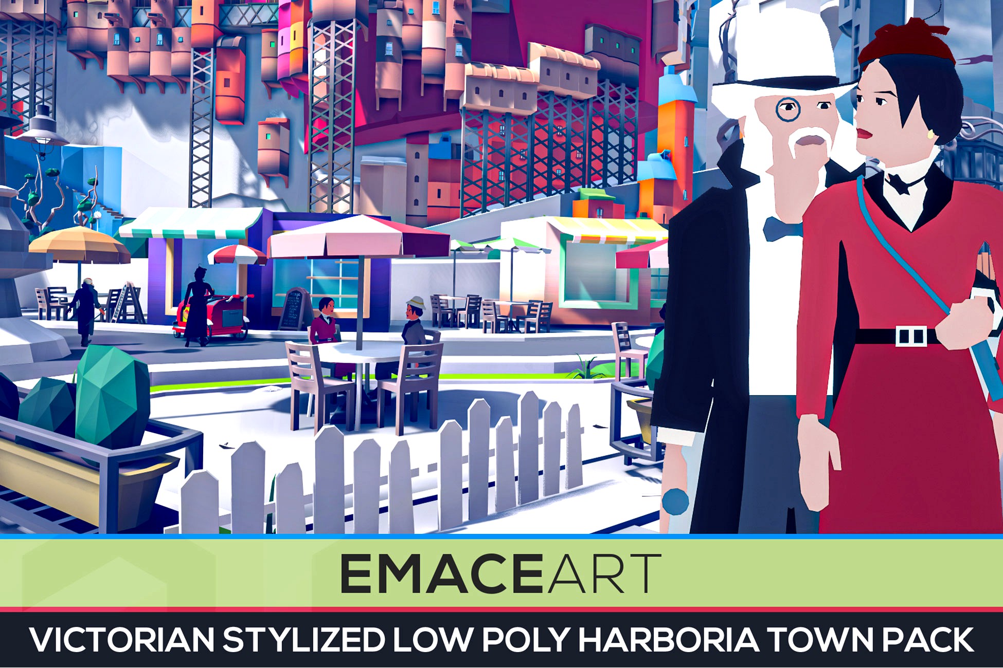 Stylized Low Poly Town Massive Pack - ART DECO Harboria 3d model