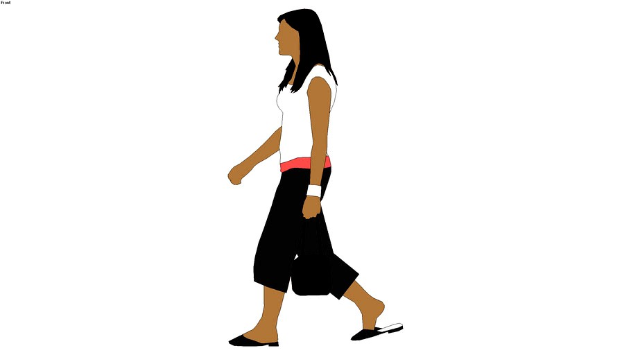 2d woman walking, side view 3d model