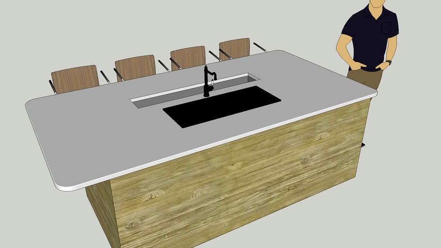 Kitchen island,chamagne trough, Induction hob, bar. 3d model