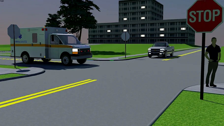 Road Intersection 4-way Stop Signs 3d model