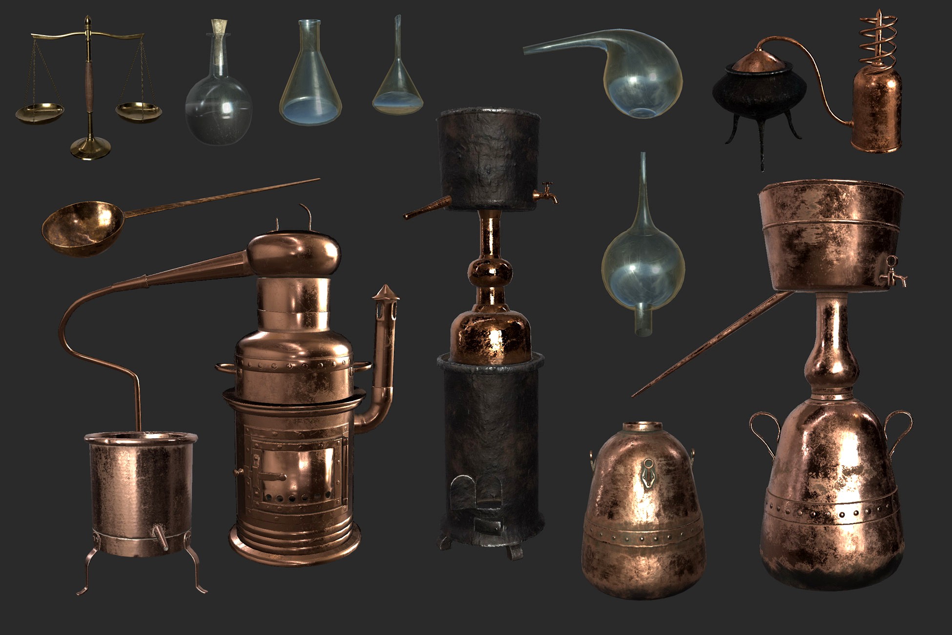 Medieval Alchemy Props 3d model