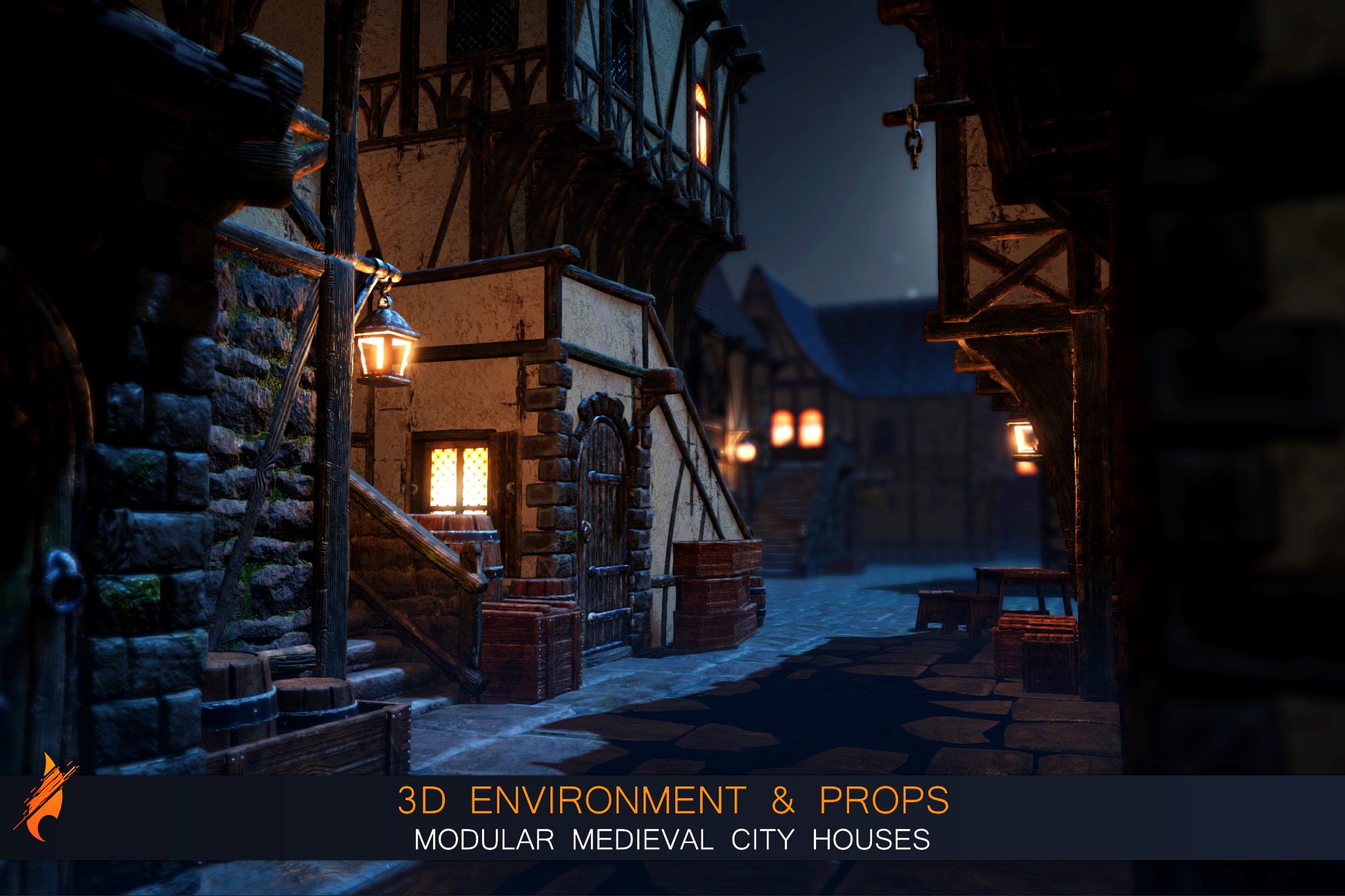 Modular Medieval City Houses 3d model