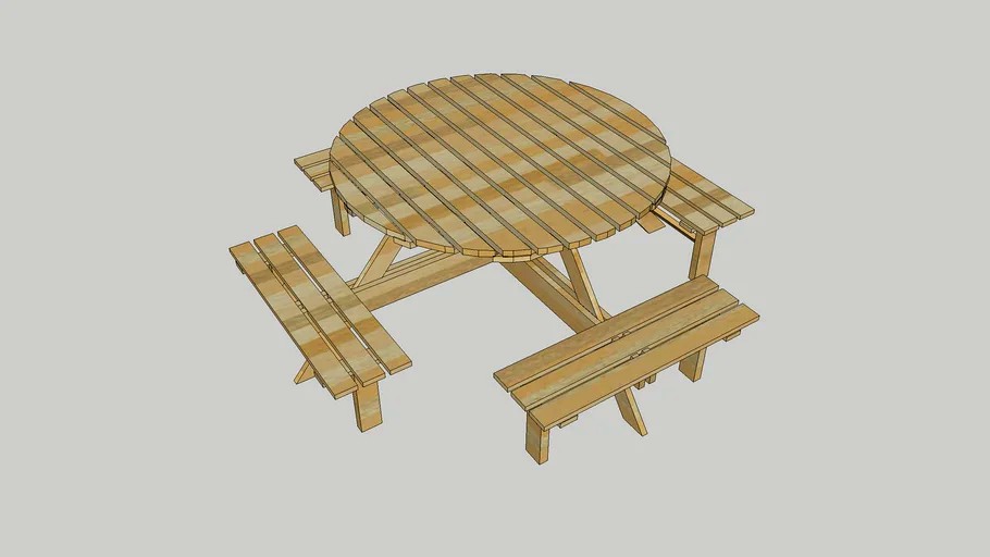 Circle / Round Wooden Picnic Bench 3d model