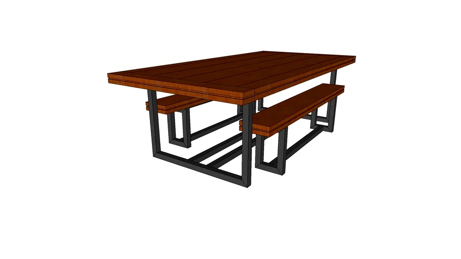 Dining Table with benches 3d model