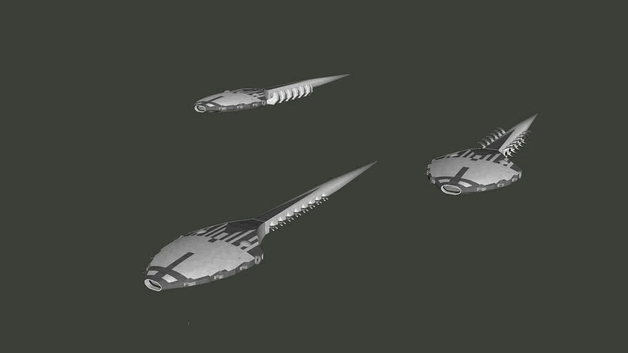 Small alien fleet of different ship types - concept - 3d model