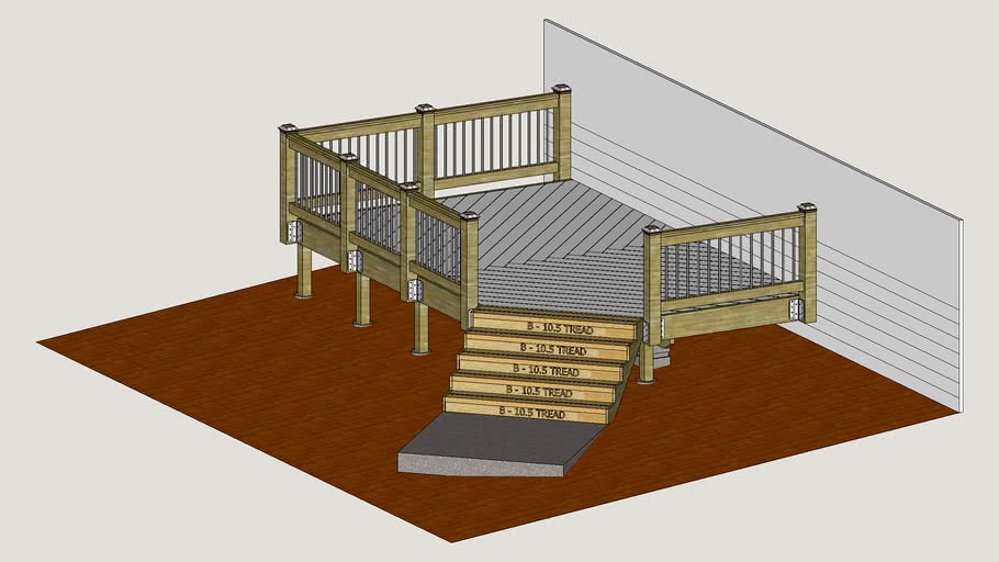 Creating a Deck with Black Railings and Post Toppers 3d model