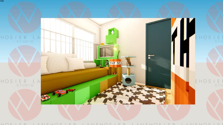 Quarto Infantil Minecraft Cama e Guarda-roupa 3d model
