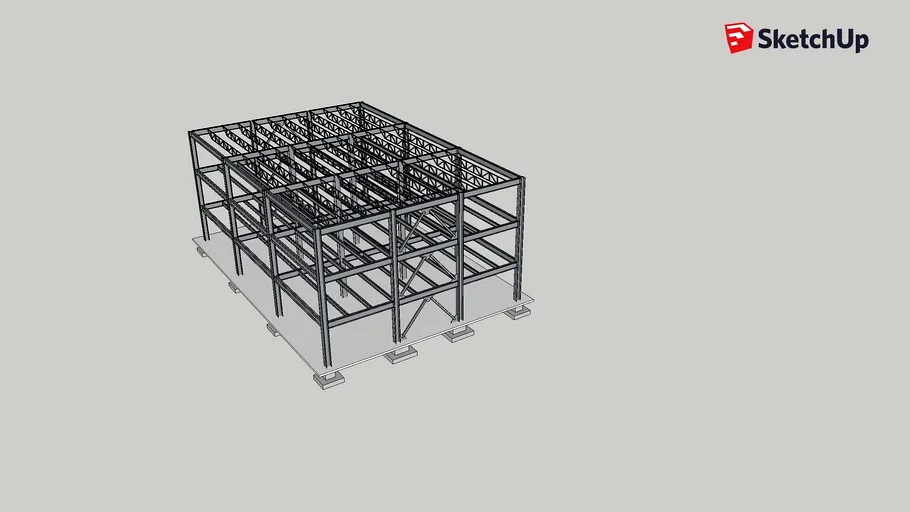 Simple steel building structural frame 3d model