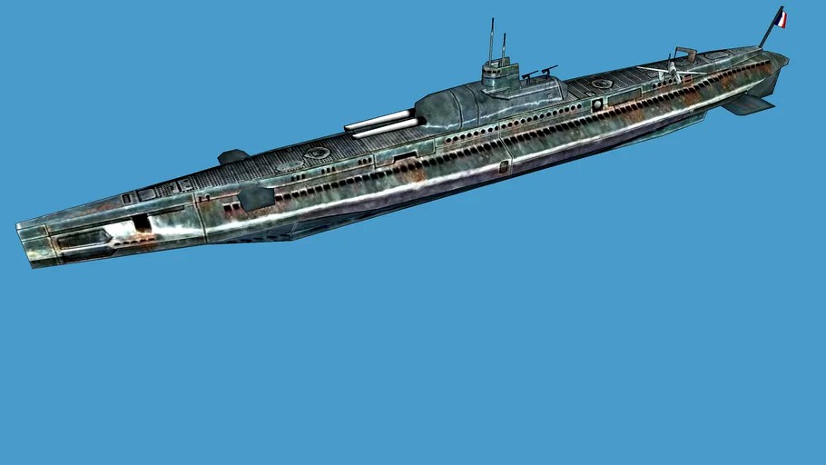 French submarine Surcouf (low poly) 3d model