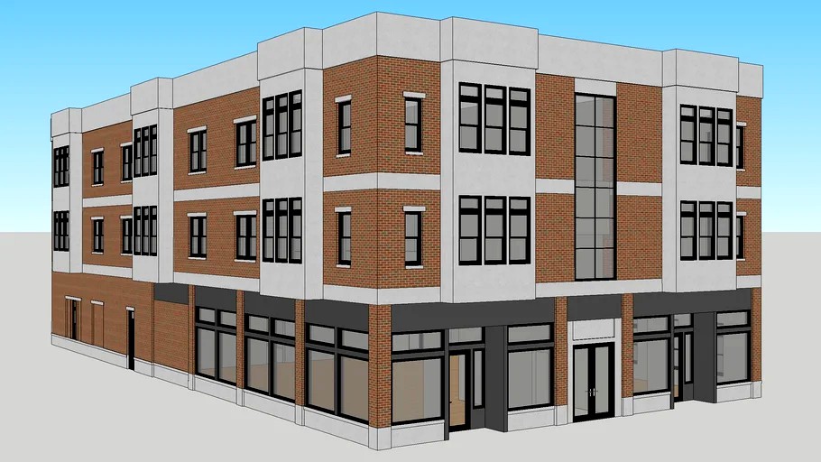 Mixed use storefront building 3d model