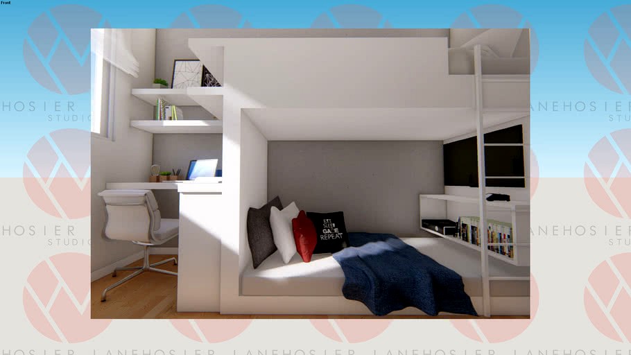 Beliche com Tv Video Game e Mesa Quarto Infantil 3d model