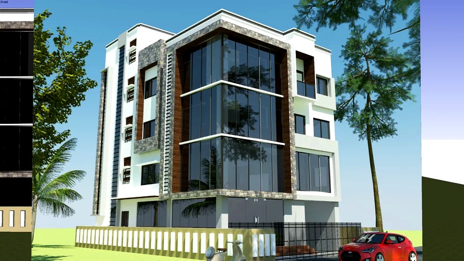 modern commercial building/modern 4 story building 3d model