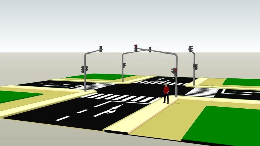 Intersection with switchable traffic light system 3d model