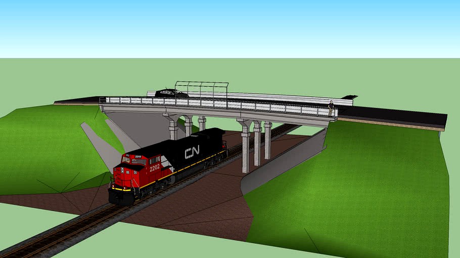 2 lane Highway Bridge Over Railroad Track - HO Scale Version 3d model