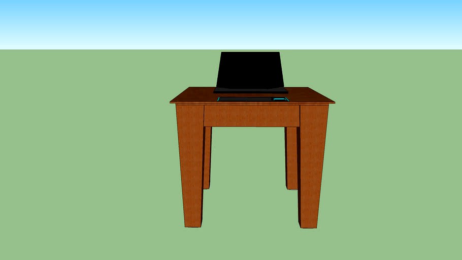 Wooden Table with embedded Monitor & TouchPad 3d model
