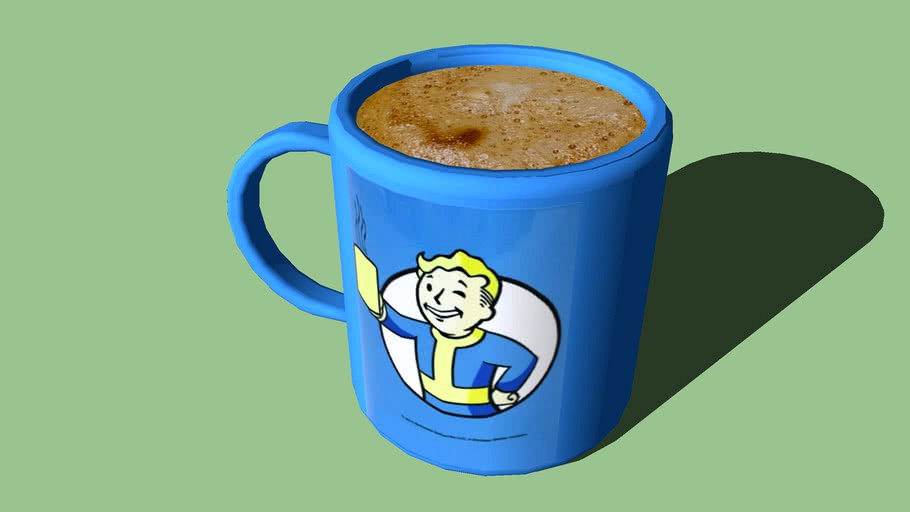 Fallout Vault Boy Drinking Coffee Mug with Foaming Coffee 3d model
