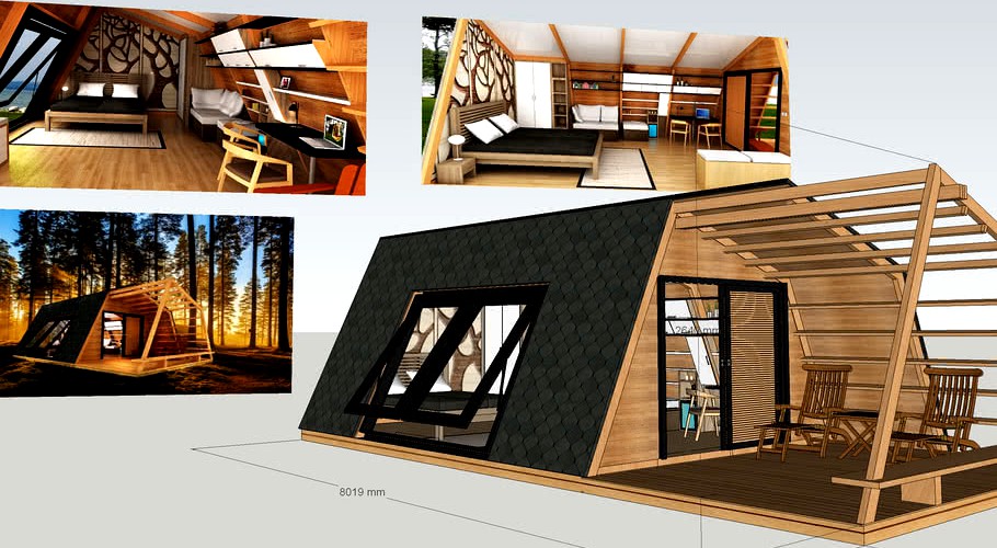 glamping pod with interior 3d model
