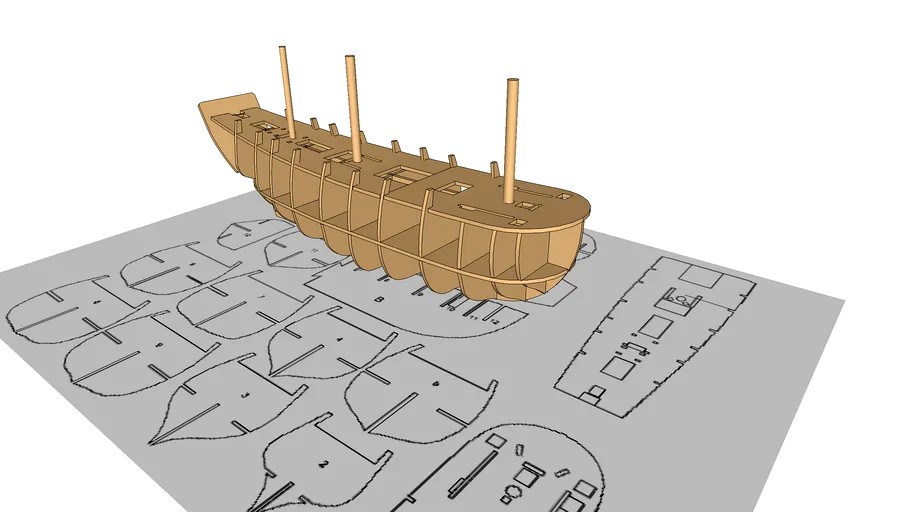 Plank on Frame ship model 3d