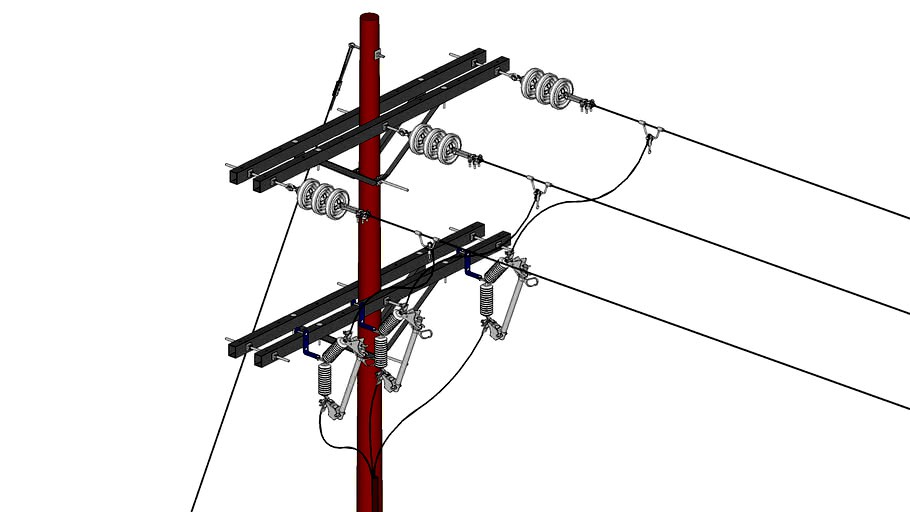 33kV DeadEnd (Wood) Pole-Metal Crossarms & Braces x Carl U 3d model