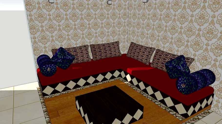 Bhartiya Baithak, Low Seating, Sofa, Center Table 3d model