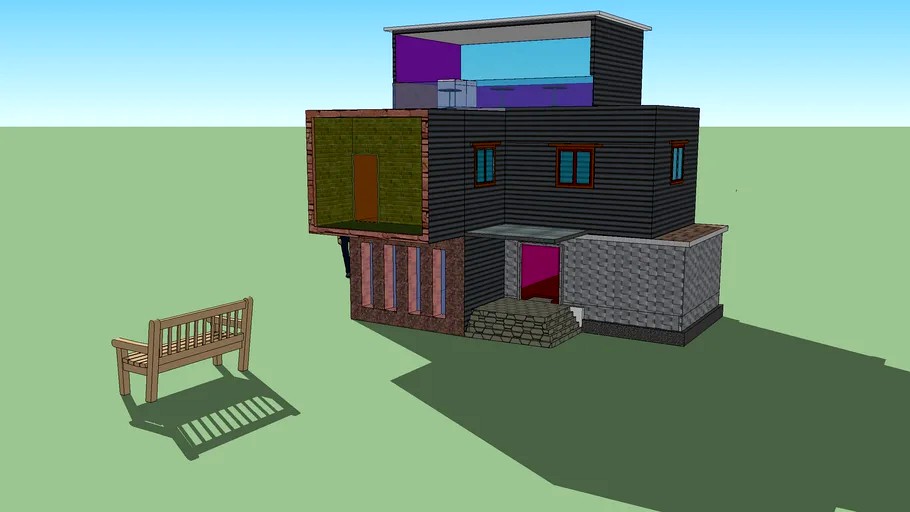 Square Glass House with Rooftop restaurant 3d model