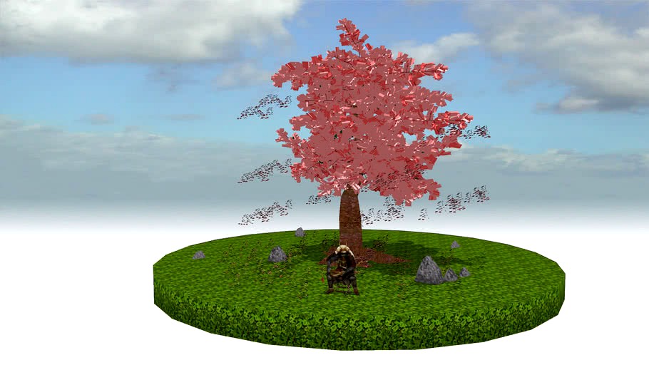 Samourai sous un sakura / Samurai under sakura tree 3d model