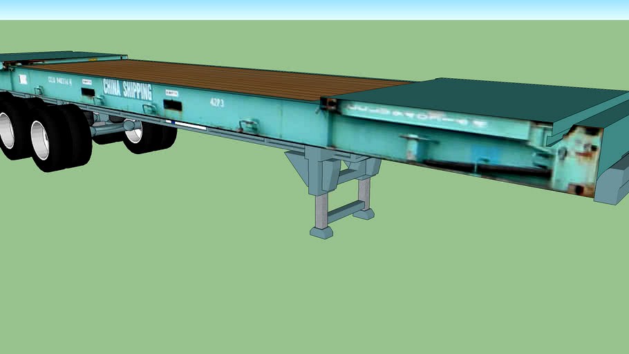 40' foot China Shipping Flat Rack Collapsed on Chassis 3d model