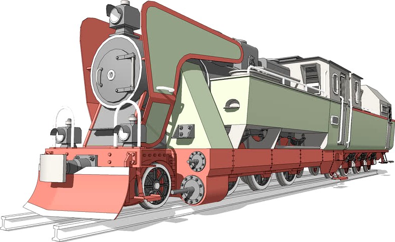 Complex Armored Steam Locomotive 3d model