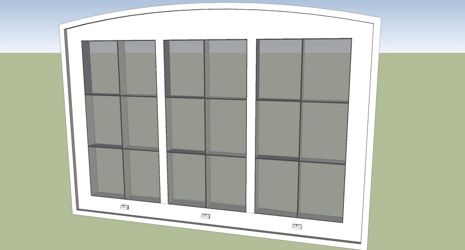 3 pane window with arch top 3d model