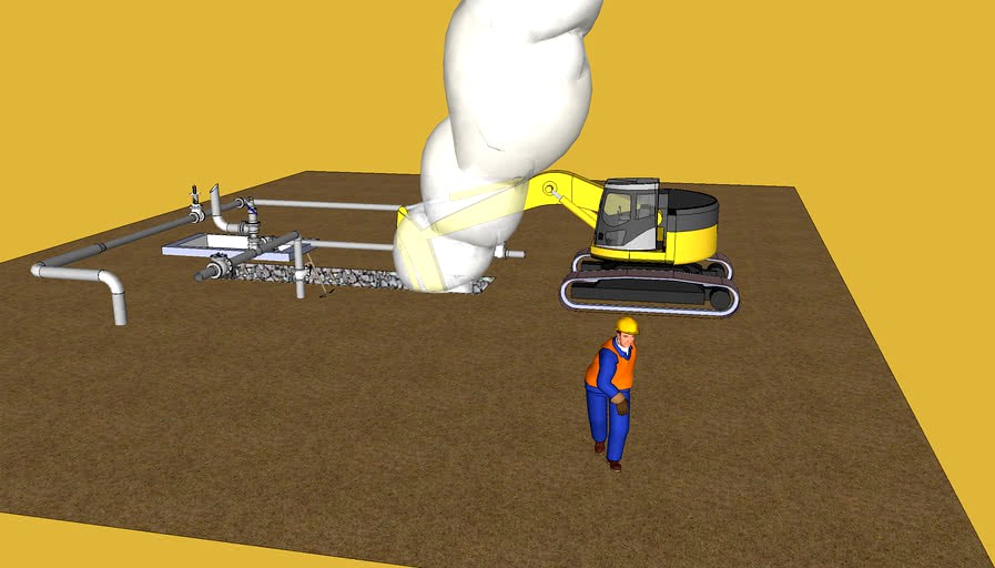 trench excavation with leak 3d model