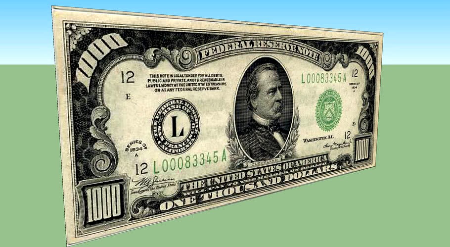 $1000 dollar bill 3d model