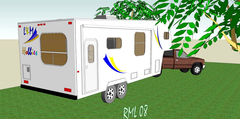 5th Wheel Camper & Chevy 3500 Dually Truck 3d model