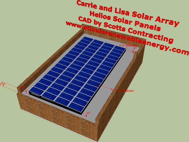 Solar Array Layout-Typical St Louis Style Home with Flat Roof 3d model